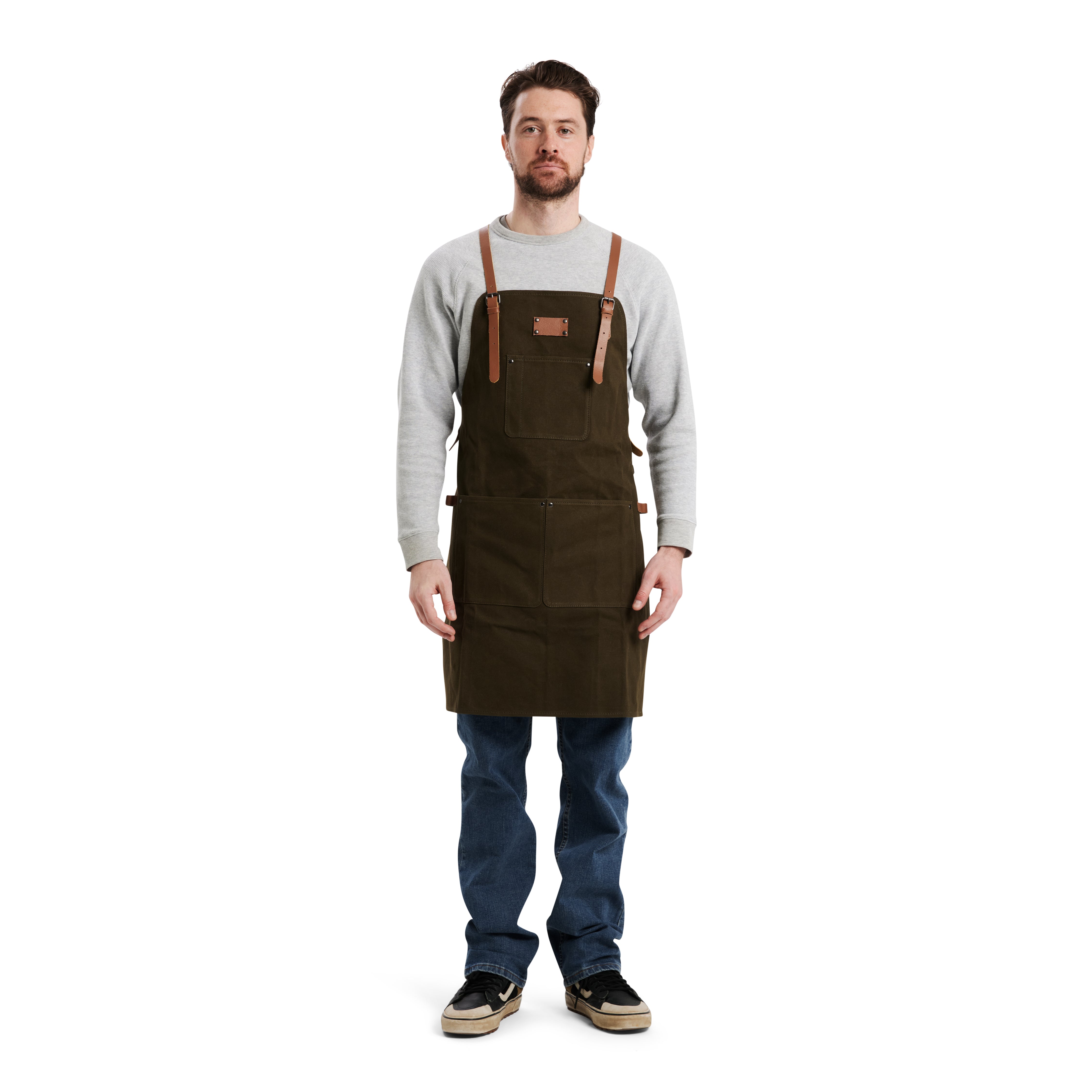 Theodore Waxed Canvas Work Apron In Olive and Black - Theodore Leather ...